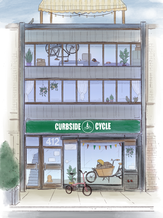 Hand-Crafted Curbside Cycle Shop Print